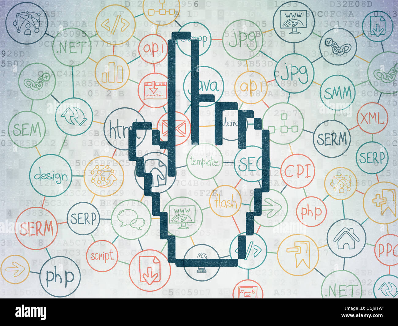 Web development concept: Mouse Cursor on Digital Data Paper background ...