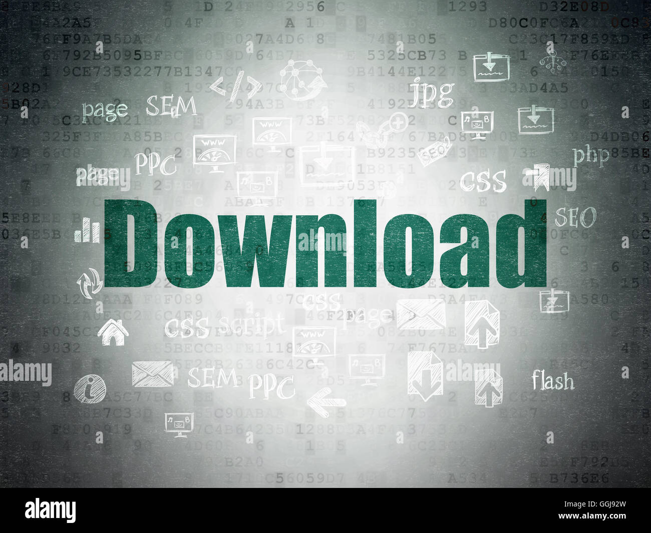 Web development concept: Download on Digital Data Paper background ...
