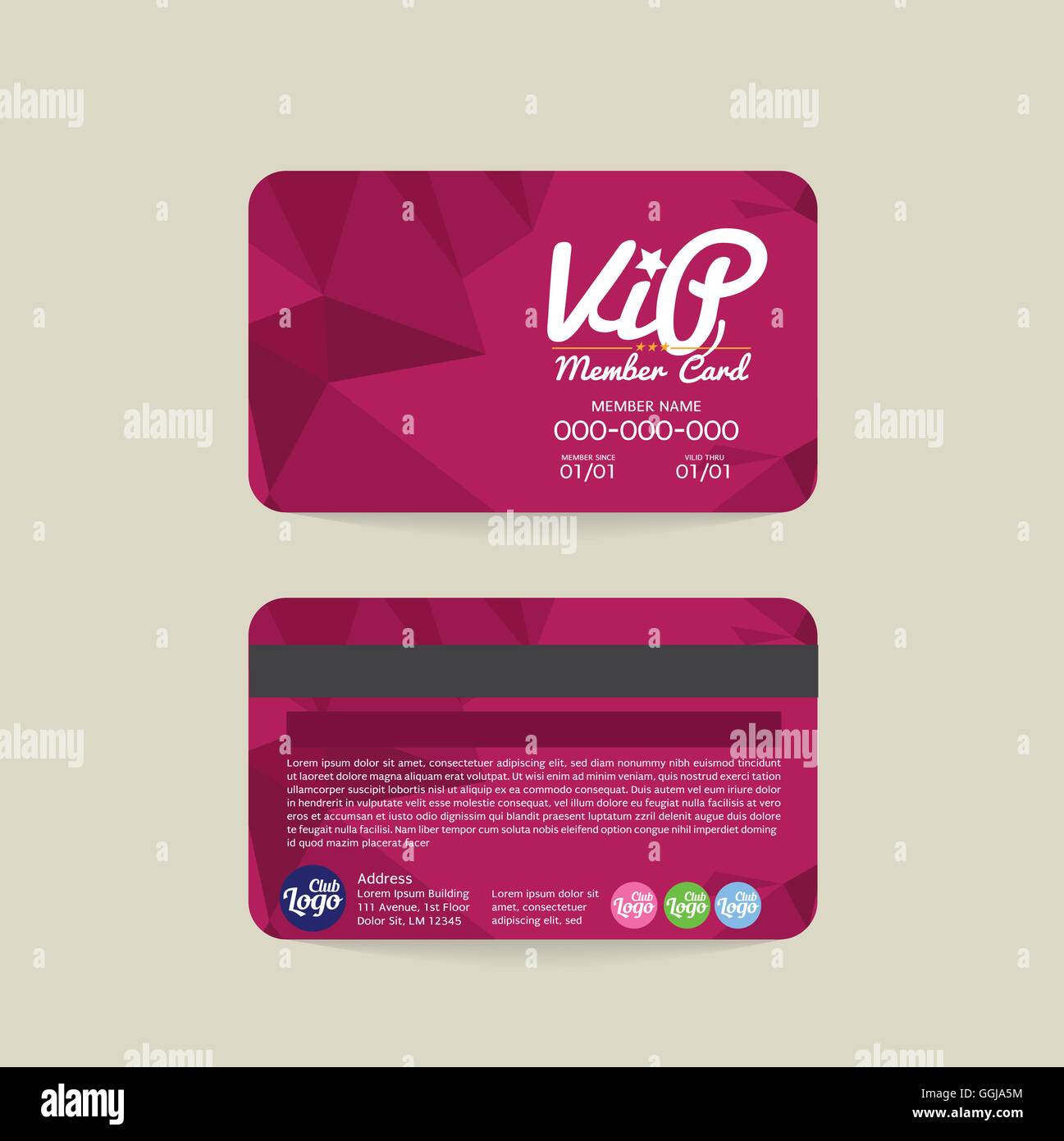Front And Back Modern Geometric Purple VIP Member Card Template Vector ...