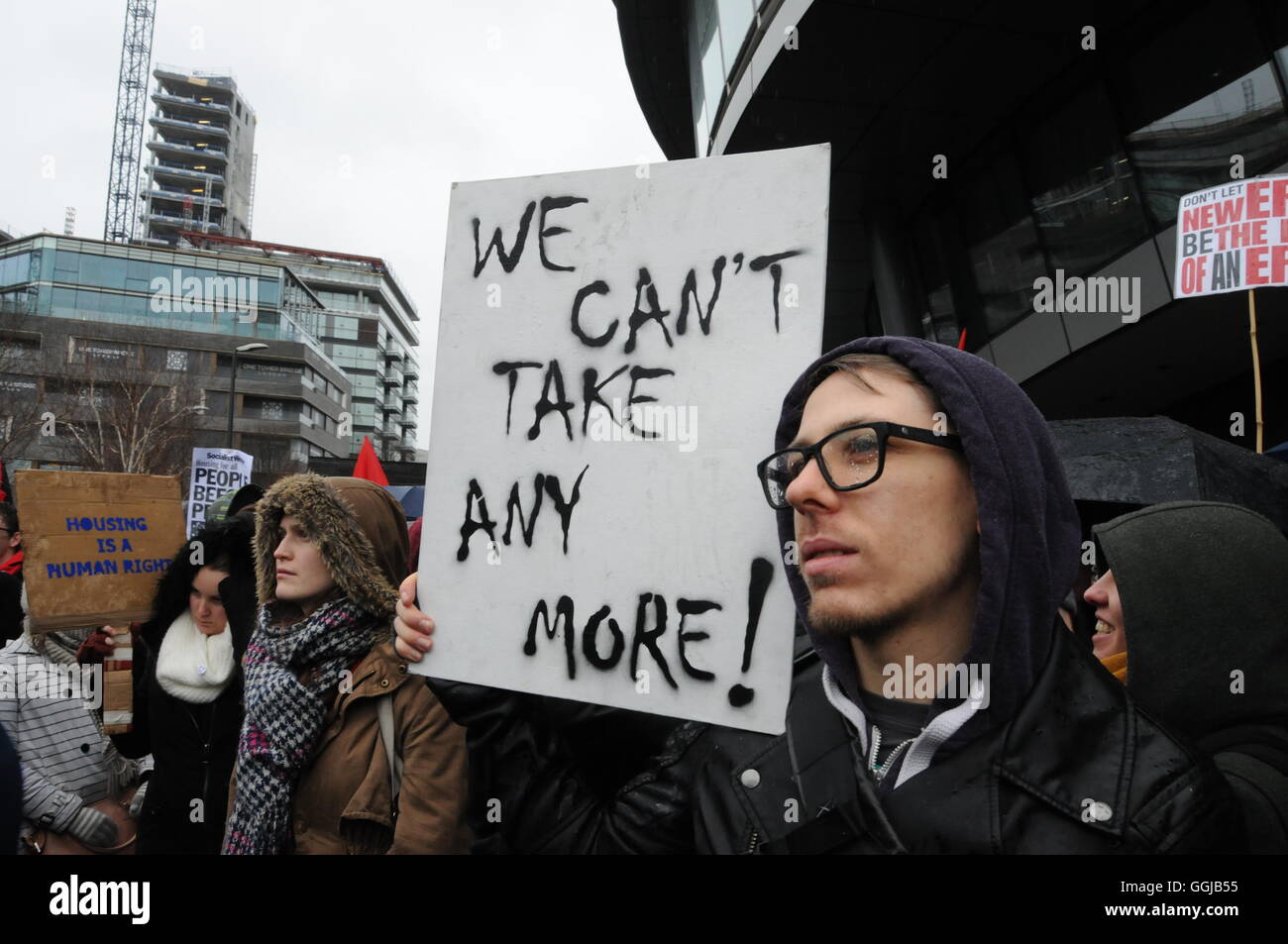 An angry renter protests outside London's City Hall, at the lack of ...