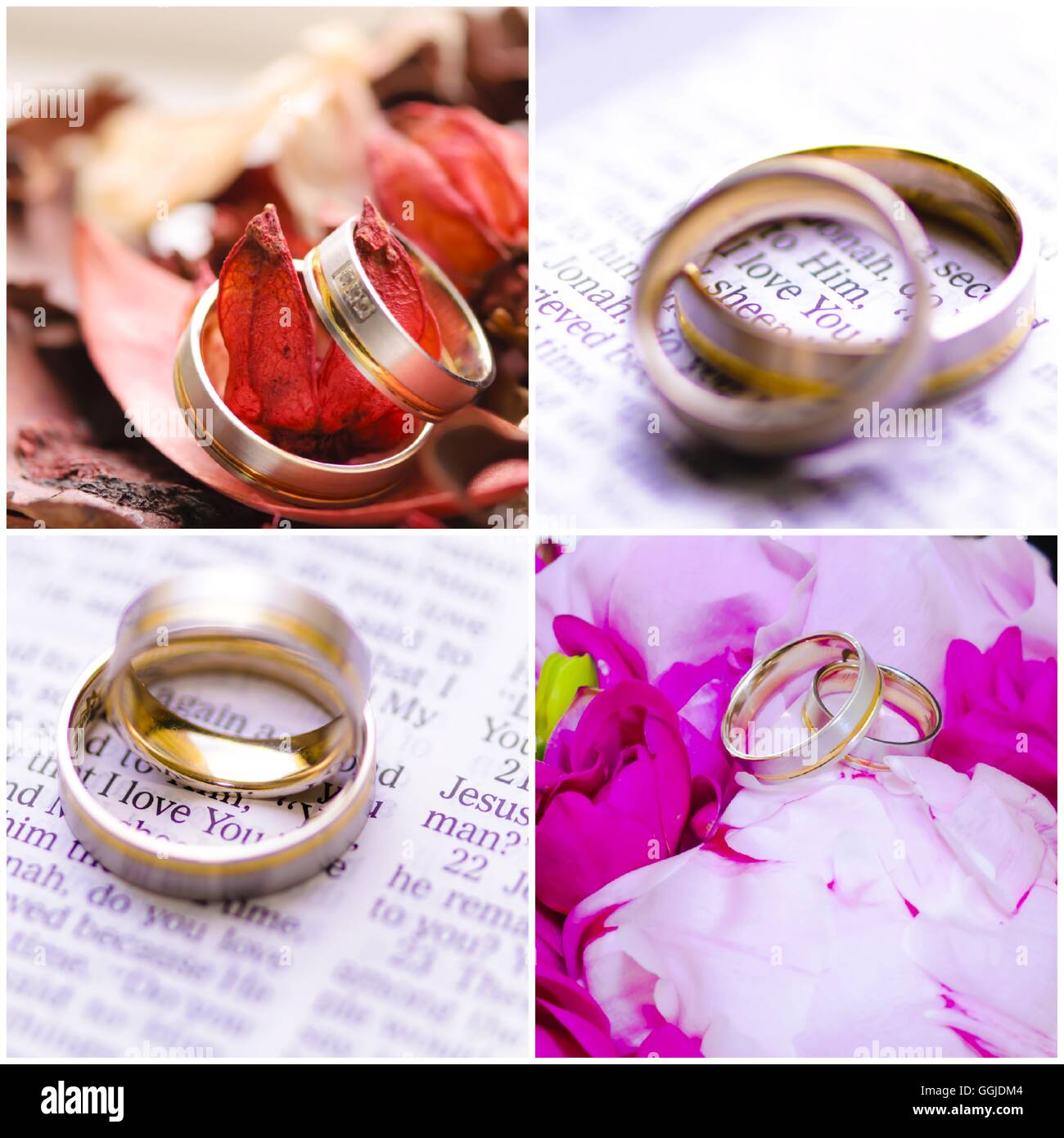 Photo collage of wedding rings images Stock Photo - Alamy