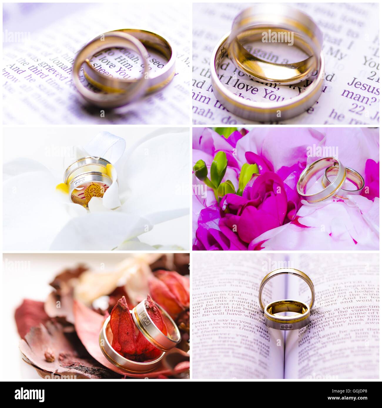 Photo collage of wedding rings images Stock Photo - Alamy