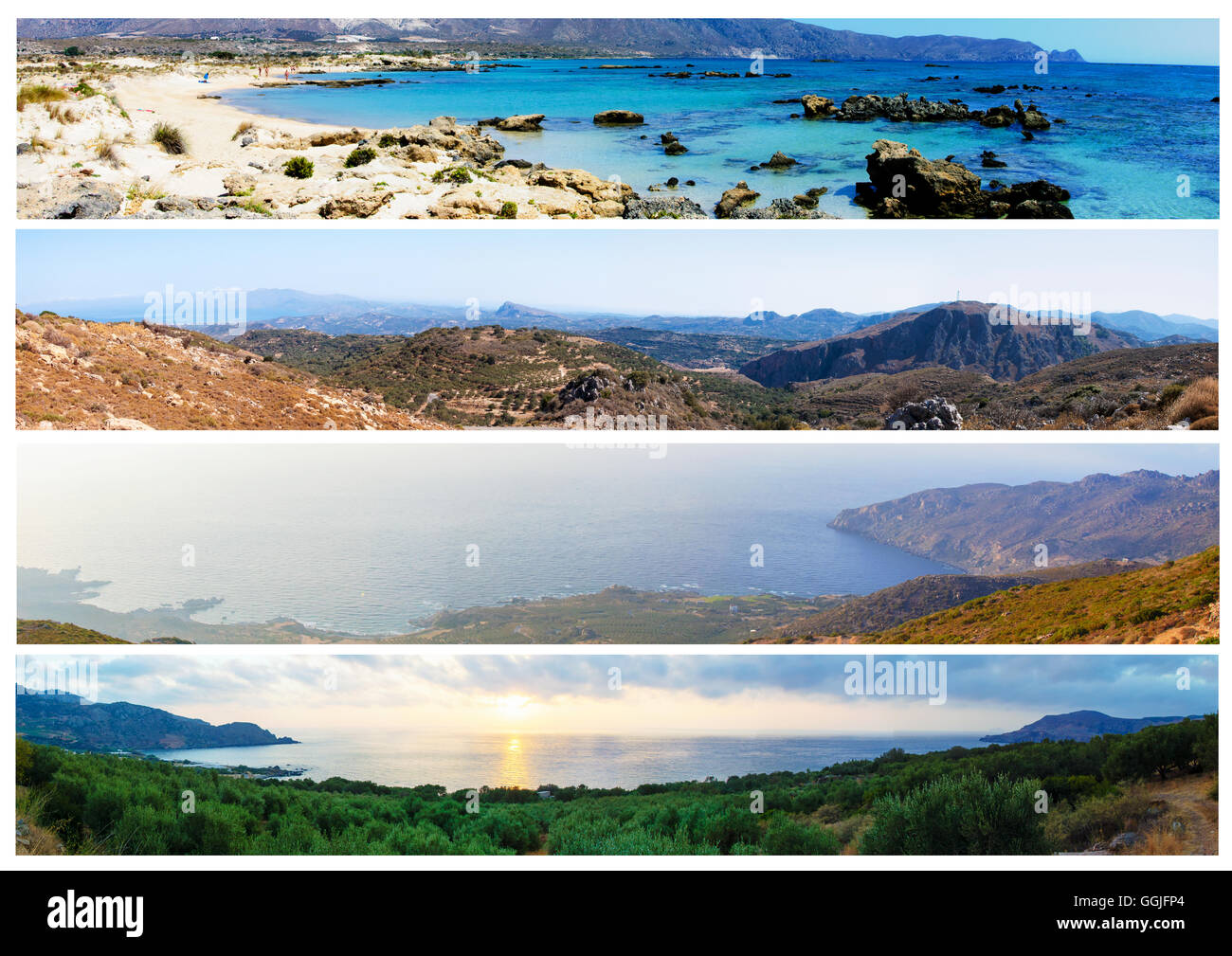 Photo collage of beautiful summer landscapes from Crete Island, Greece ...