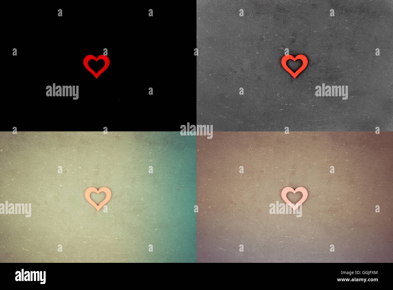Photo Collage of Vintage Chalkboards with red heart symbols, creativity ...