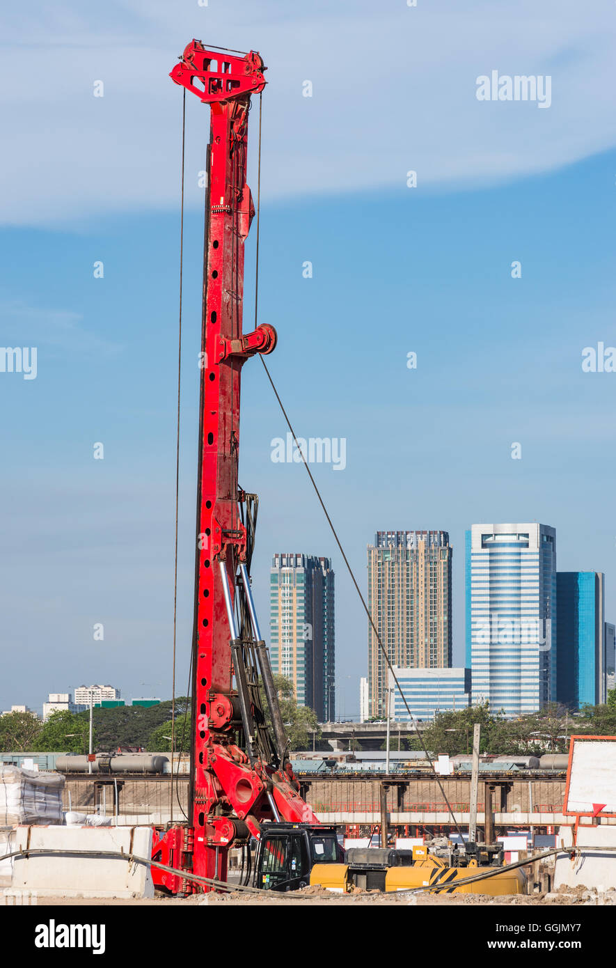 Modern high drill machine in the construction site of urban area ...