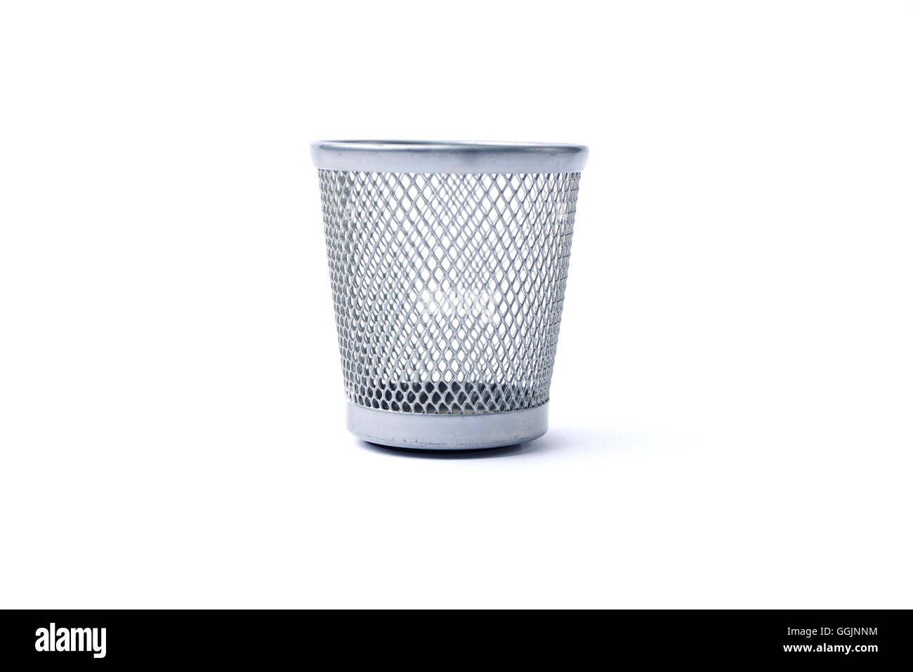 Empty iron trash bin isolated on white background Stock Photo - Alamy