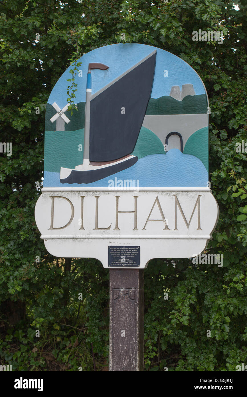 Village Sign. Dilham. Norfolk. East Anglia. England. UK. Depicting ...
