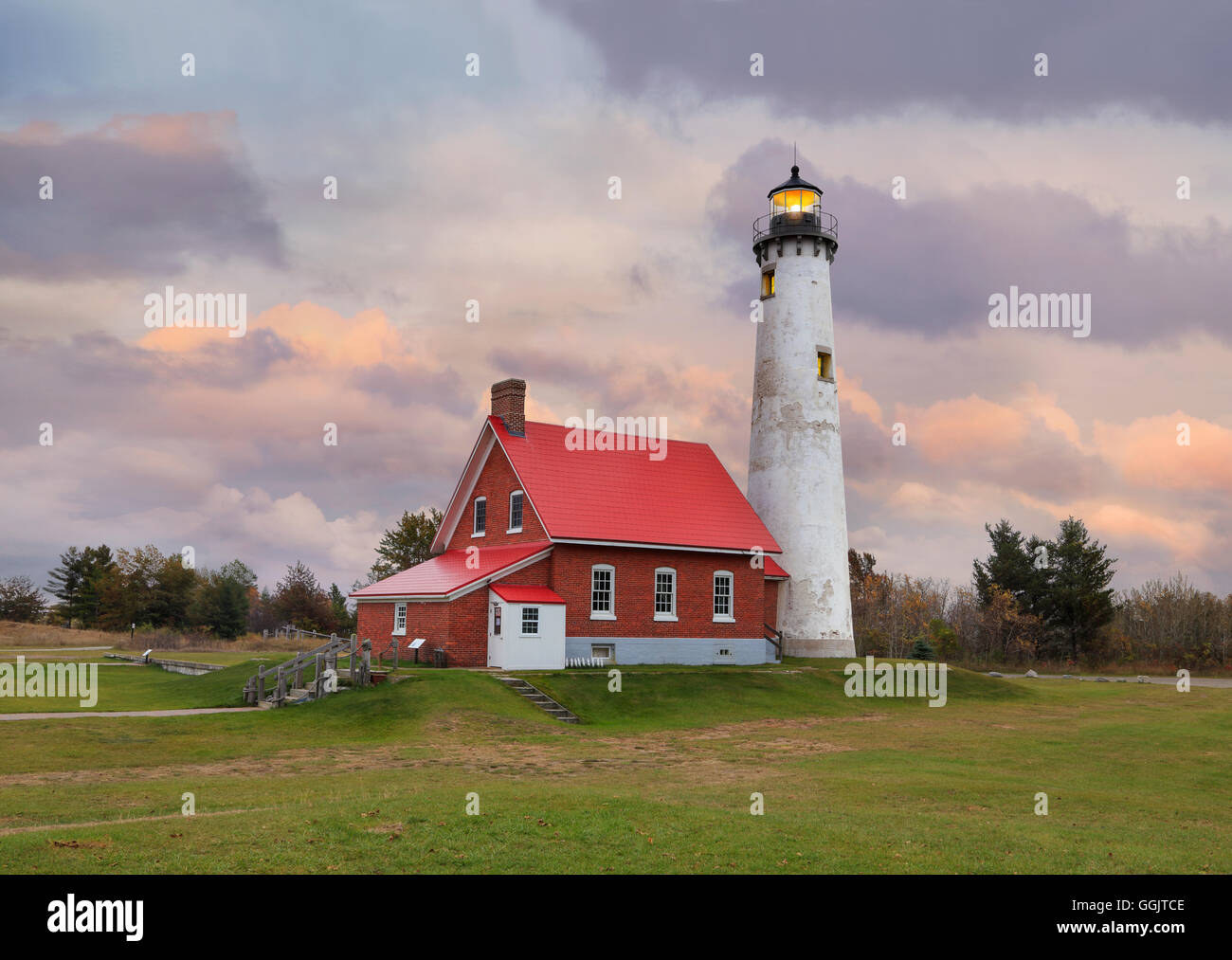 A very cute Lighthouse, The Tawas Point Lighthouse on a stormy autumn ...
