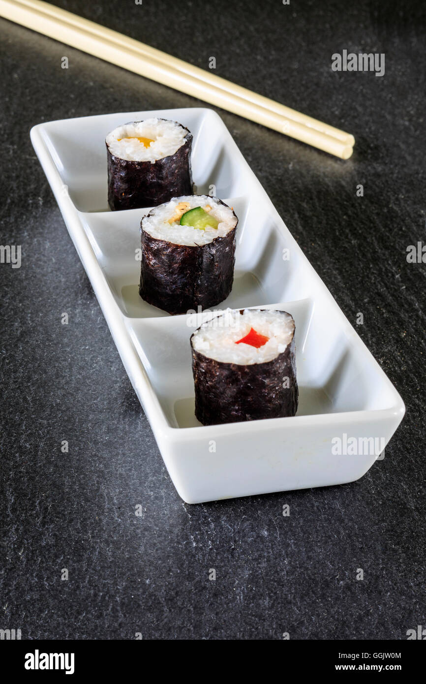 Sushi Maki Roll assortment chop sticks Stock Photo - Alamy