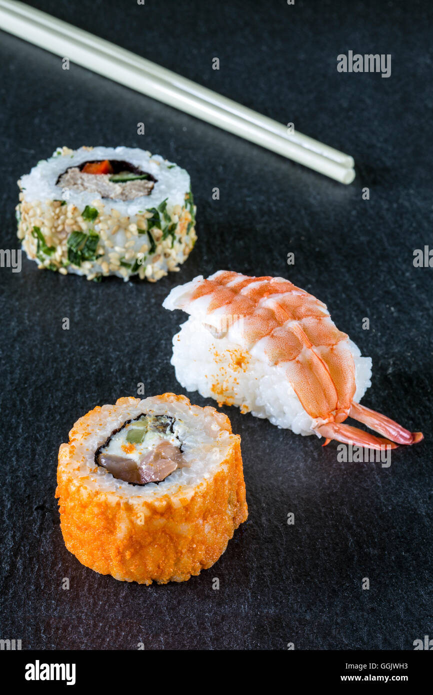 Sushi Maki Roll assortment chop sticks Stock Photo - Alamy