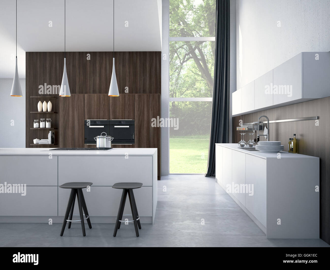 modern kitchen in a house or apartment. 3d rendering Stock Photo - Alamy