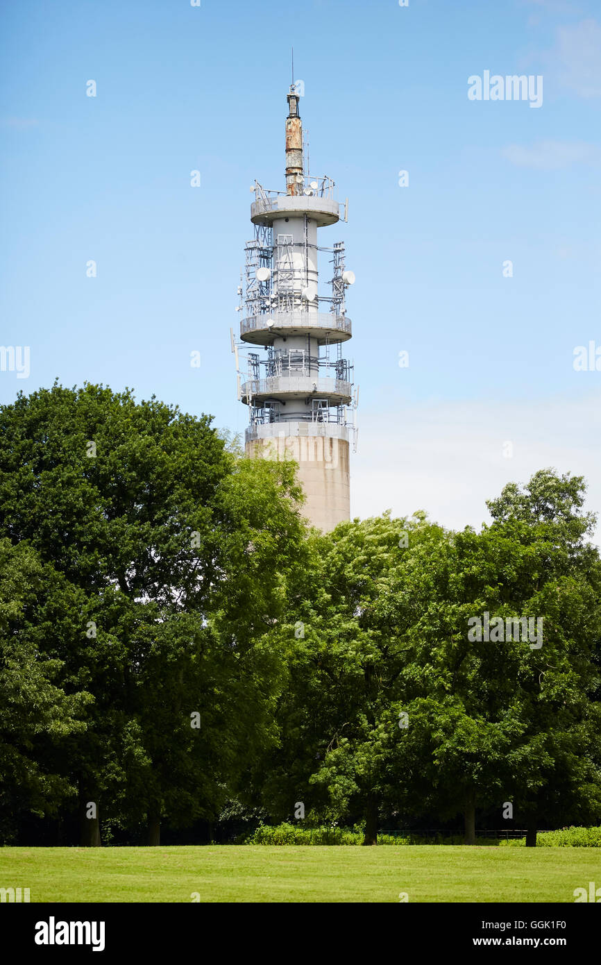 Heaton Park BT Tower tall telecommunication tower built of reinforced ...