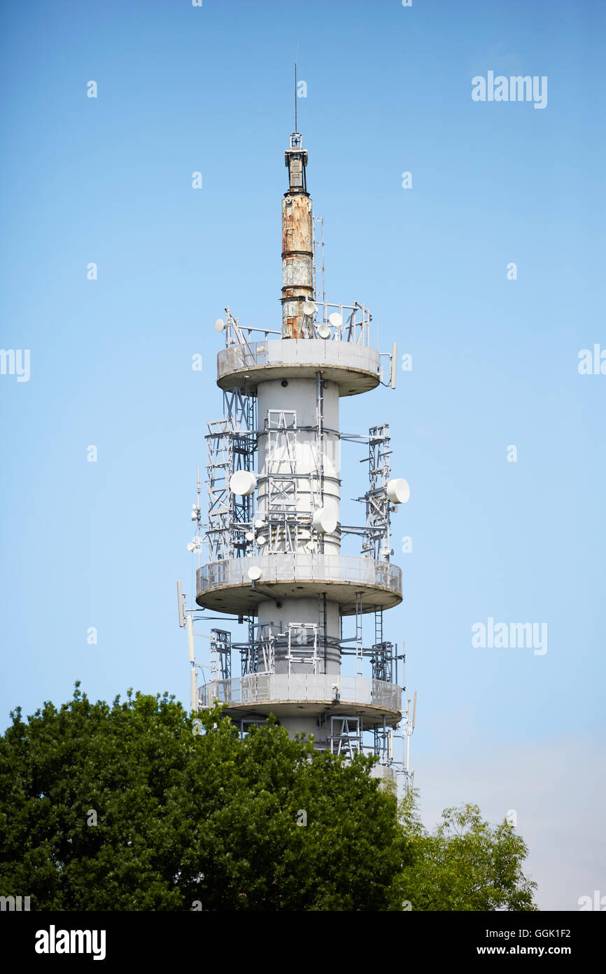 Heaton Park BT Tower tall telecommunication tower built of reinforced ...