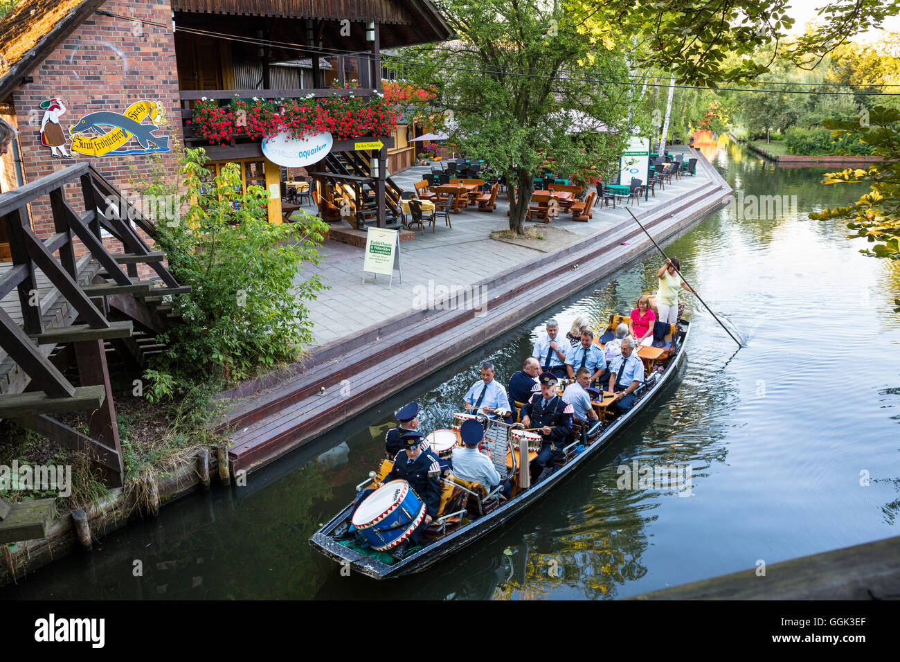 Tourists taking a boat tour in Spreewald, Lehde, UNESCO biosphere ...