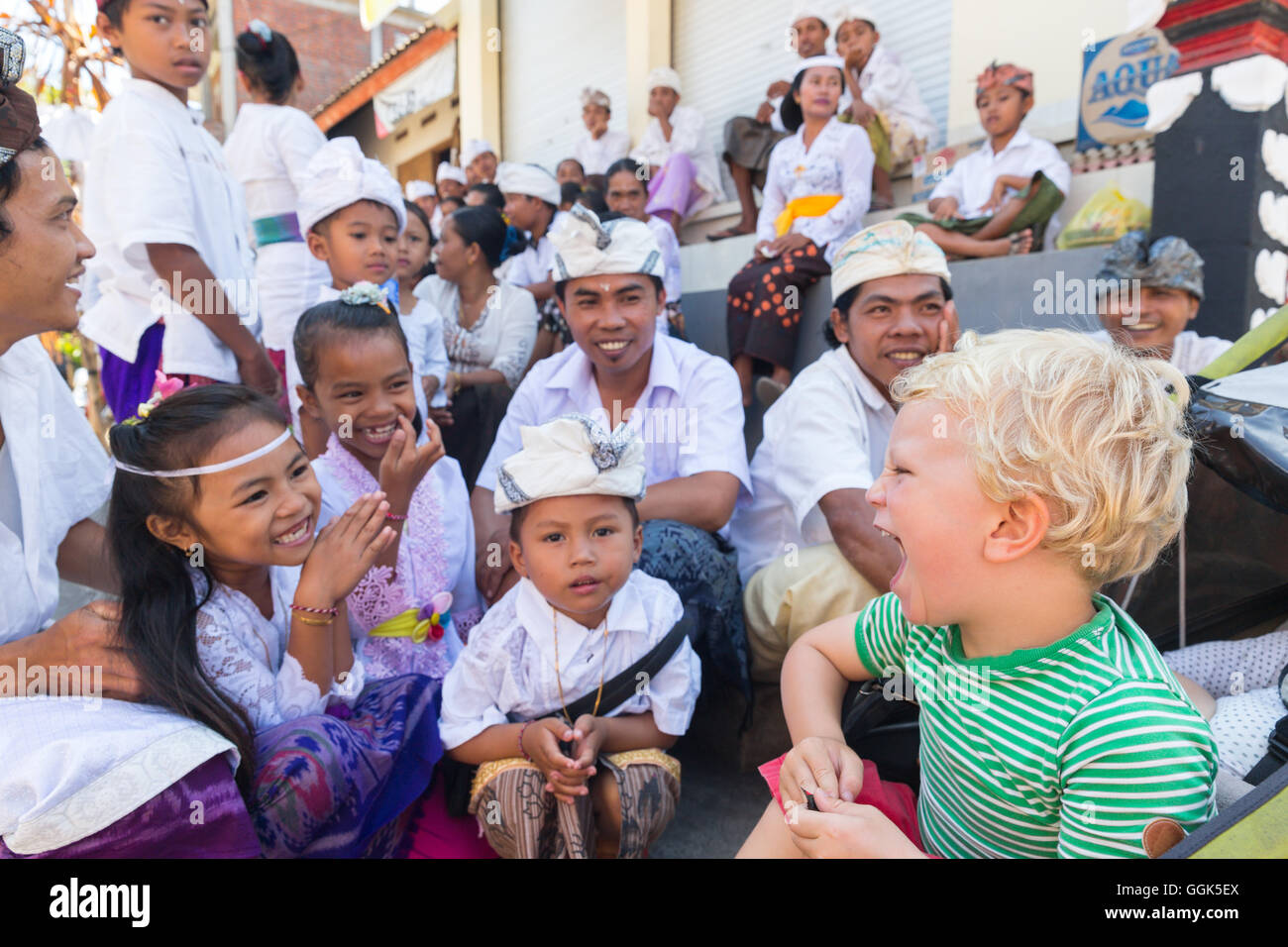 Balinese children playing with foreign boy, kids, making fun, making ...