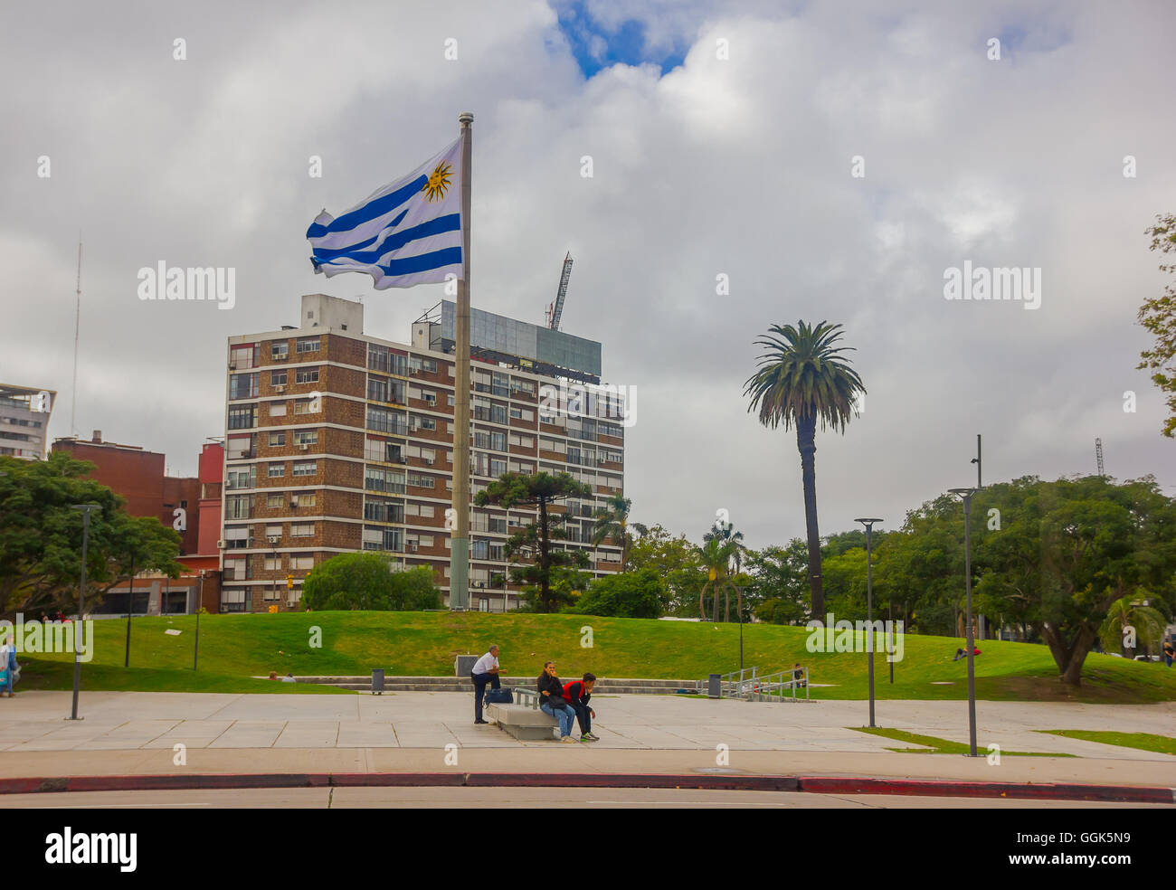 MONTEVIDEO, URUGUAY - MAY 04, 2016: the national flag waving in the ...