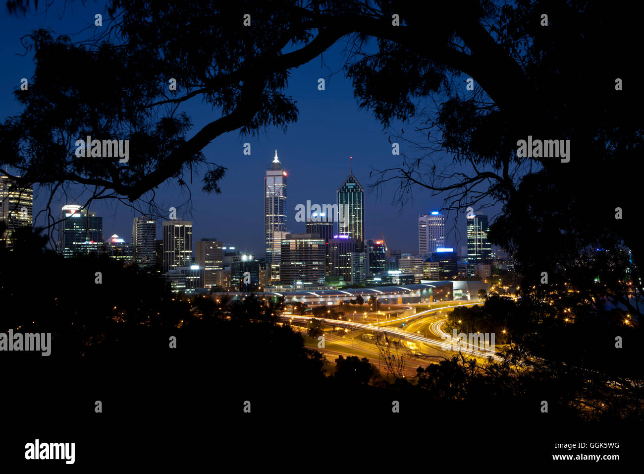 Perth skyline at night, Perth, Western Australia, Australia Stock Photo ...