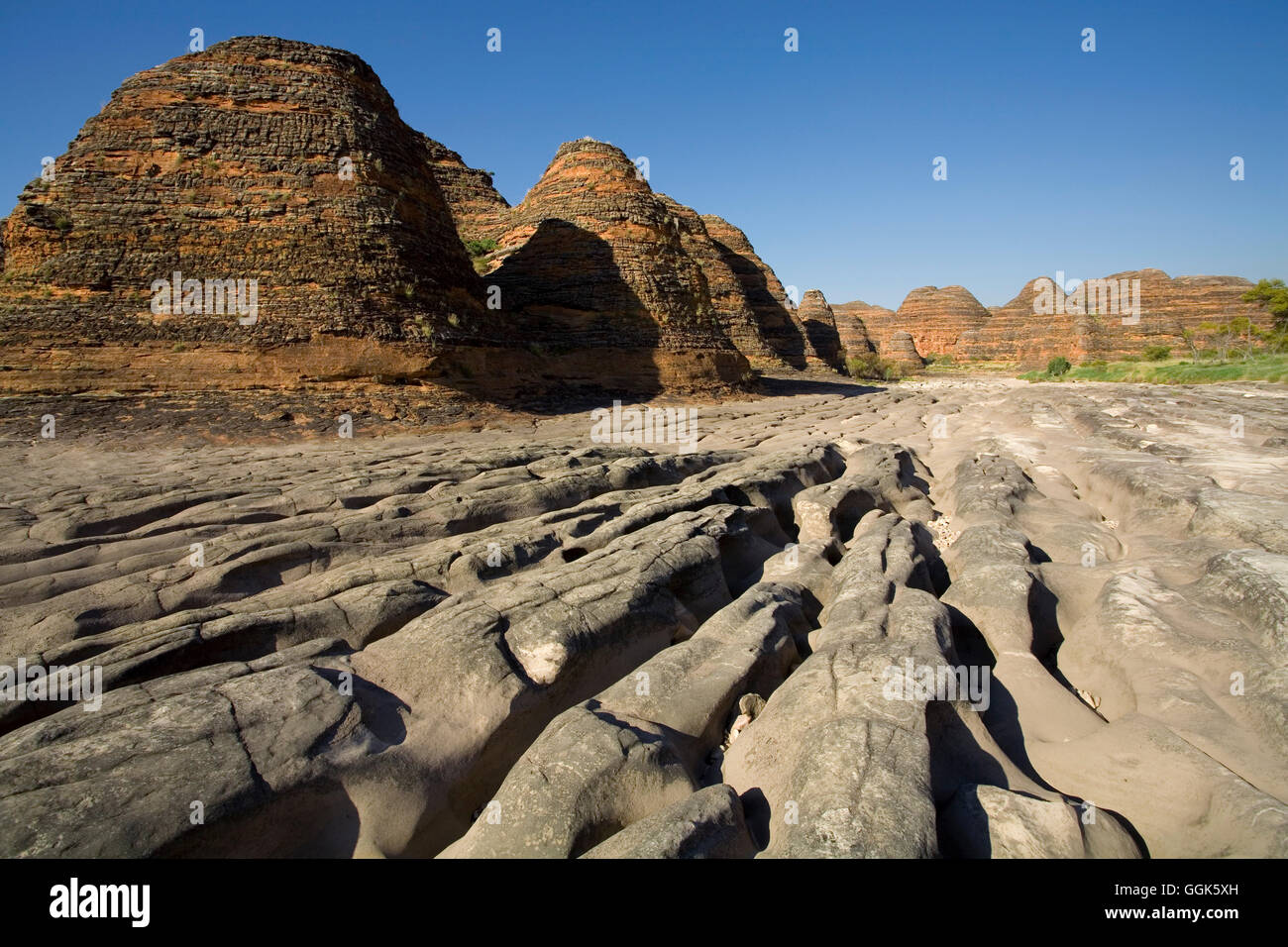 Dry river bed in front of the Bungle Bungle range, Purnululu National ...