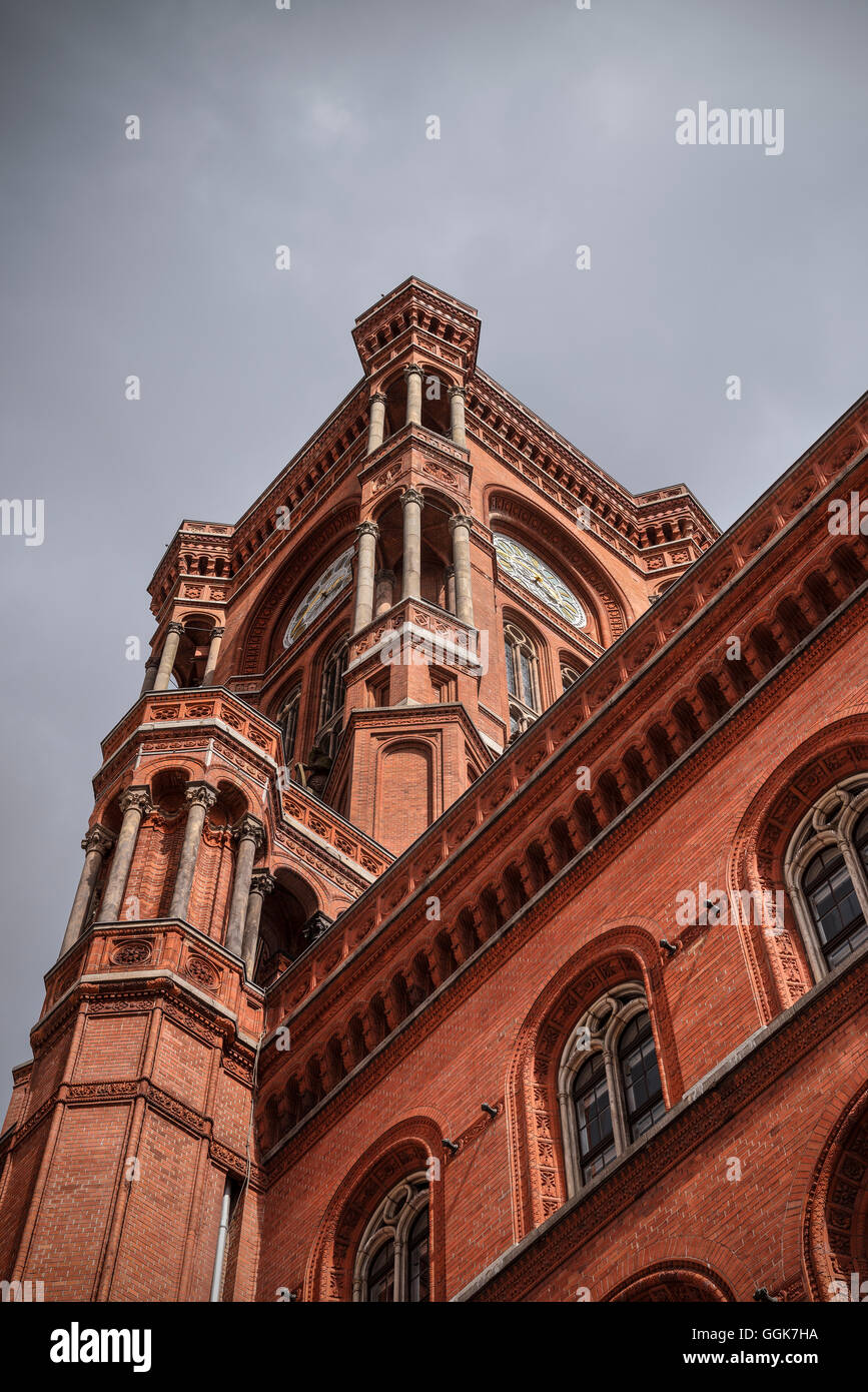 Abstract view to the top of the red town hall hi-res stock photography ...