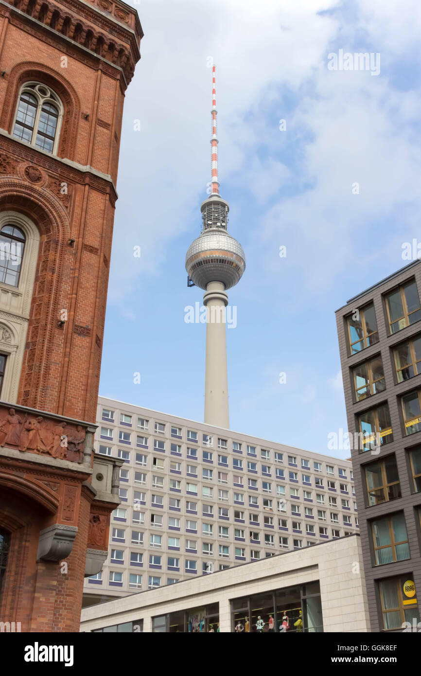 TV Tower Berlin framed by other buildings showing different ...