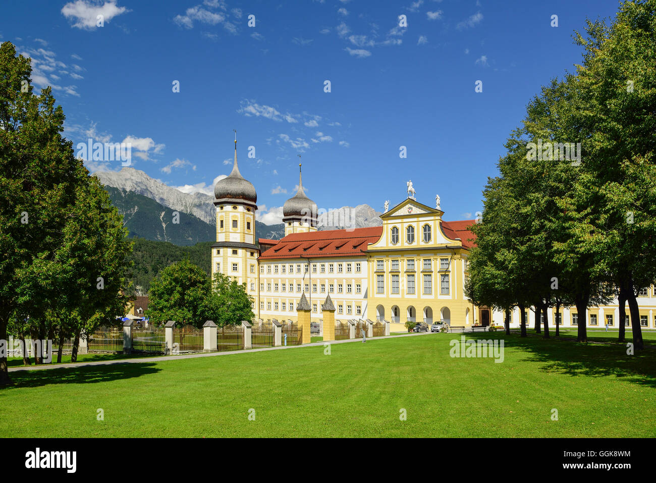 Monastery Stams, Mieming Range in background, Stams, Tyrol, Austria ...