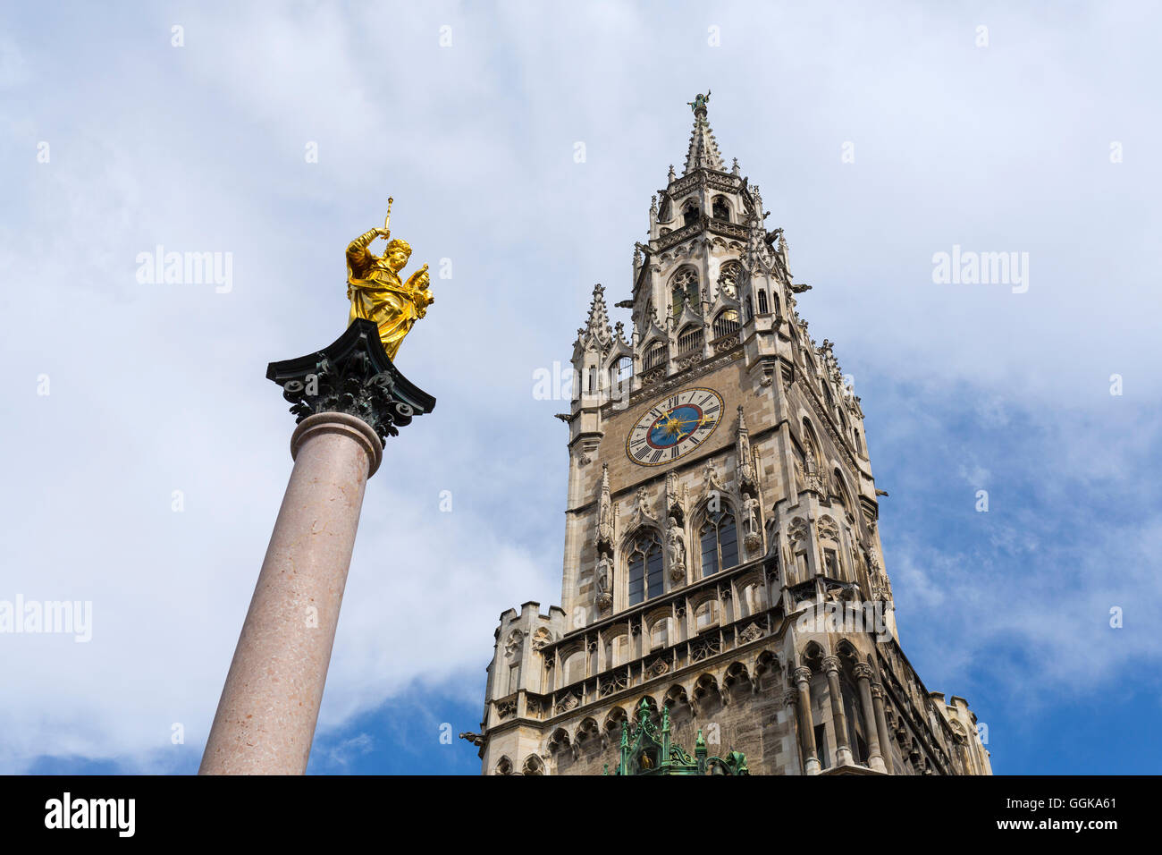 Marienplatz square with Marien Column, St. Mary's column and town hall ...