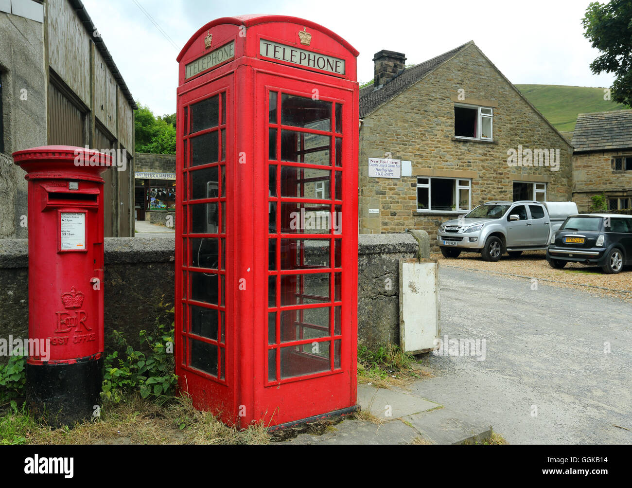 Traditional British red telephone box and red post box in the lovely ...