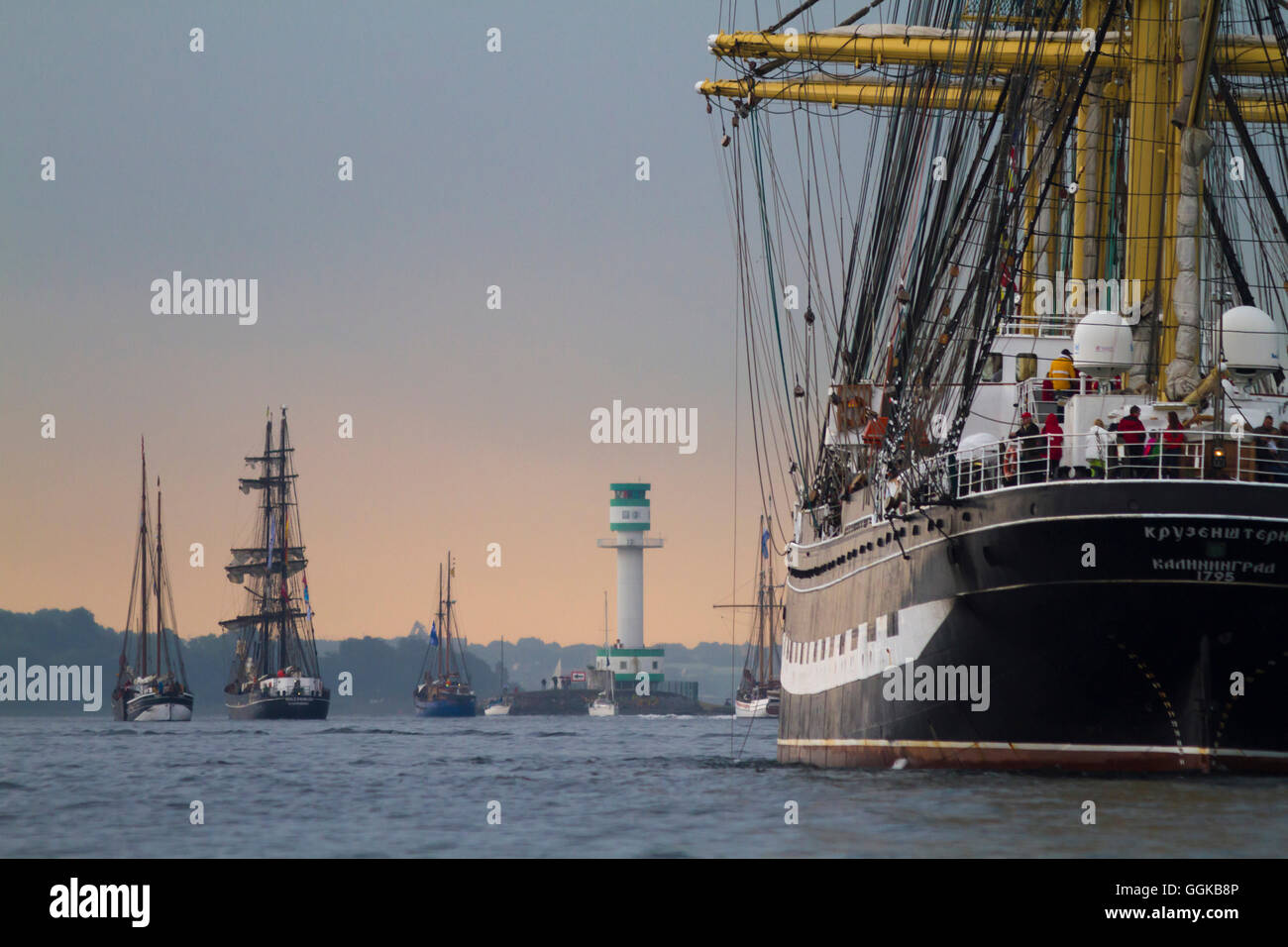 Russian clipper ship, Kruzenshtern and Friedrichsort lighthouse at the ...