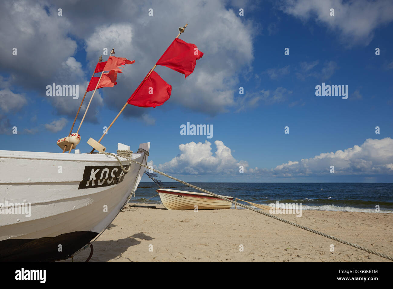 Fishing boat on the beach, Koserow, Usedom, Baltic Sea, Mecklenburg ...