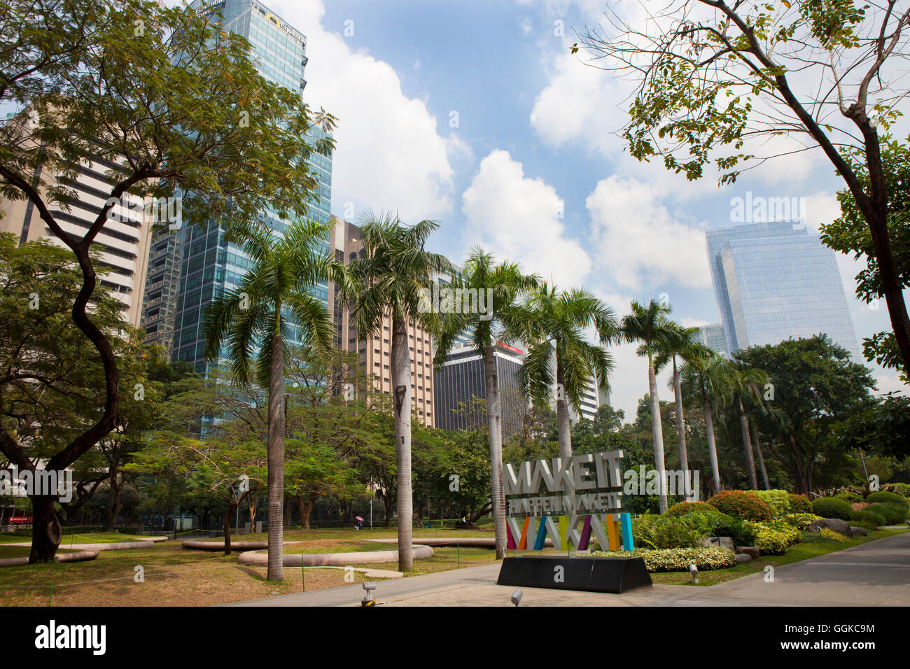 Ayala Triangle Park in Makati City, the financial and business district ...