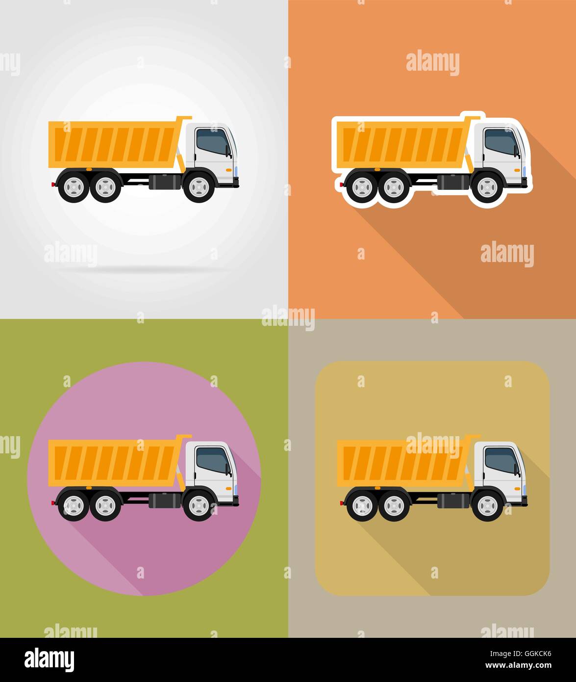 tipper truck for construction flat icons vector illustration isolated ...