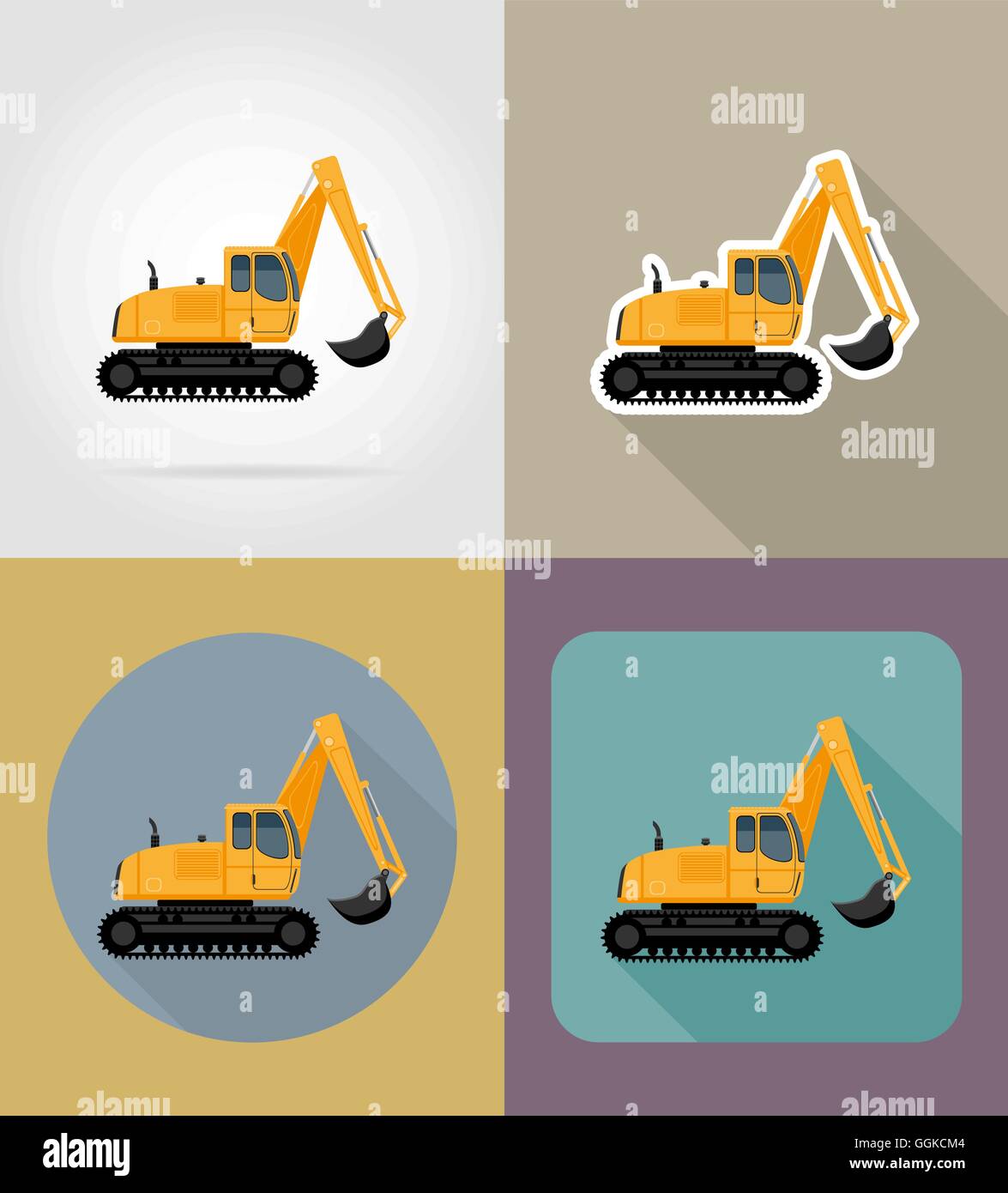 excavator for road works flat icons vector illustration isolated on ...