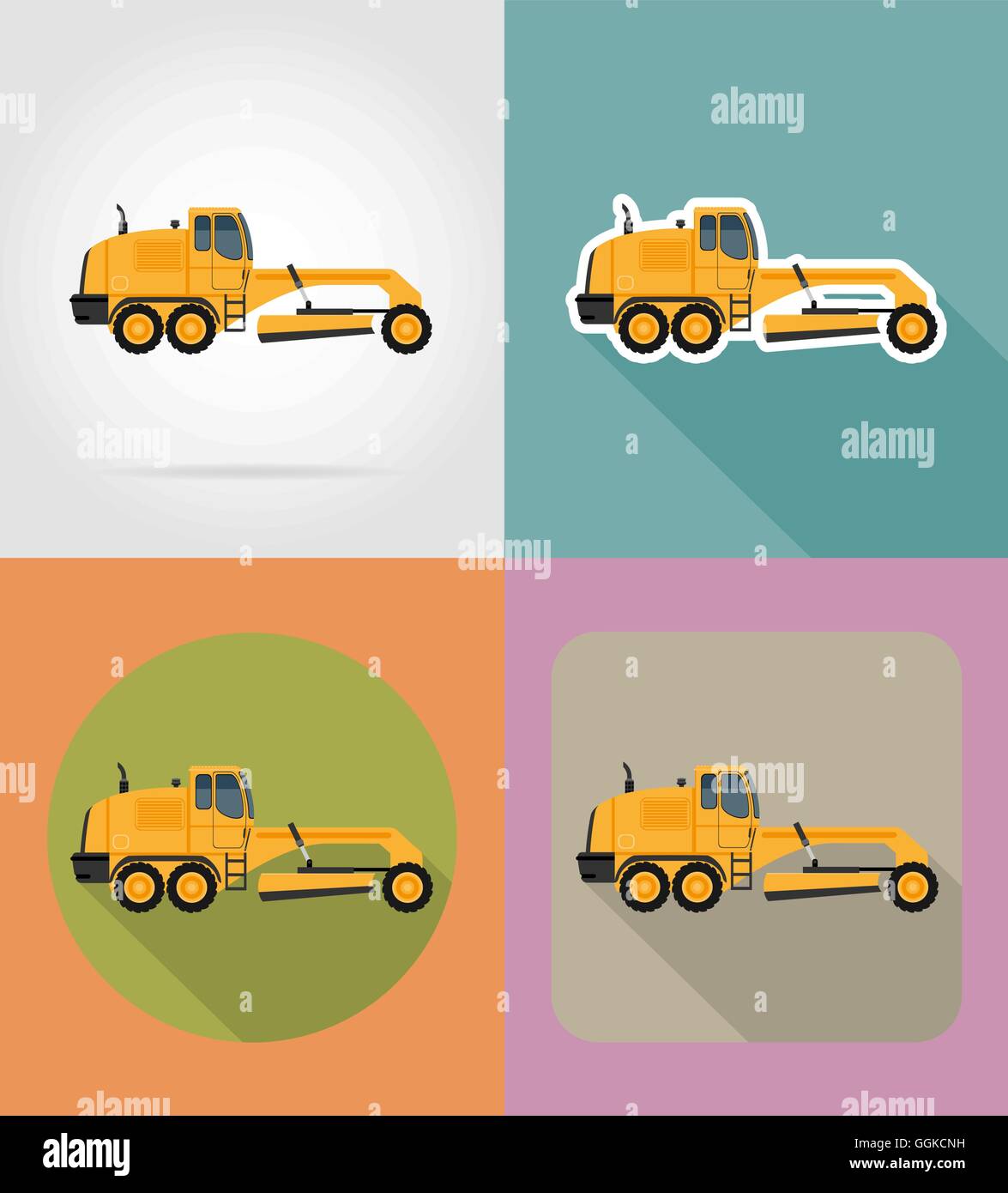 grader for road works flat icons vector illustration isolated on ...