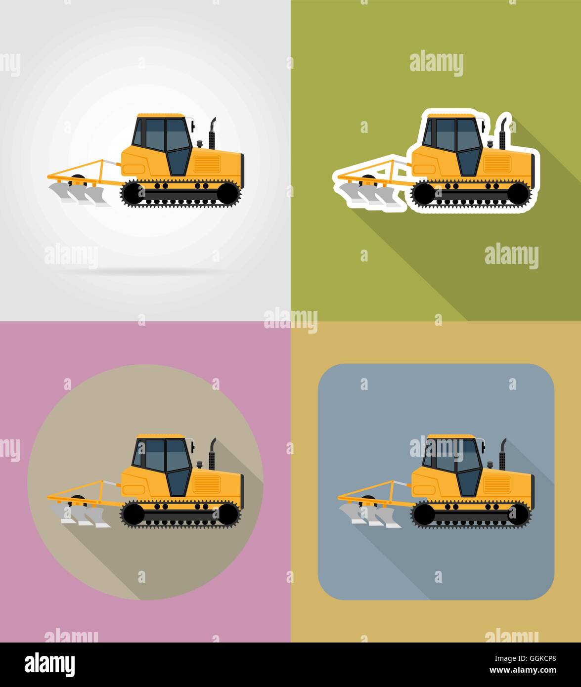 caterpillar tractor flat icons vector illustration isolated on ...