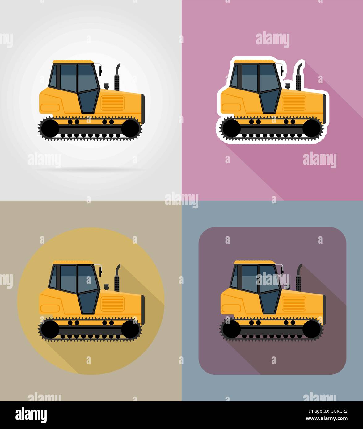 caterpillar tractor flat icons vector illustration isolated on ...