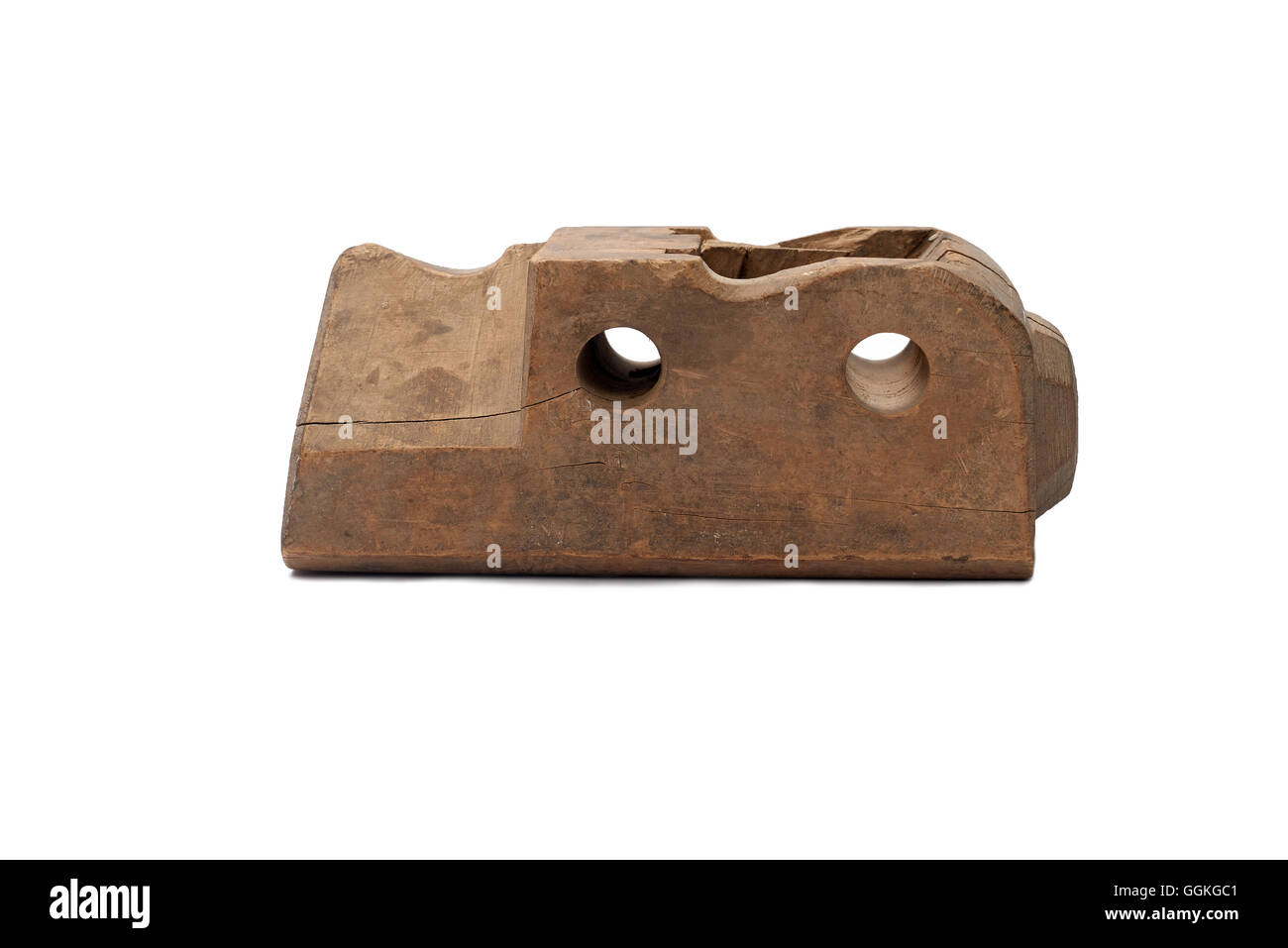Woodworking tool. Traditional wooden hand plane isolated on a white ...