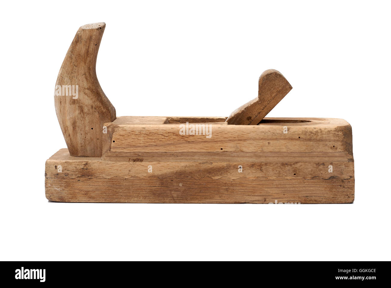 Woodworking tool. Traditional wooden hand plane isolated on a white ...
