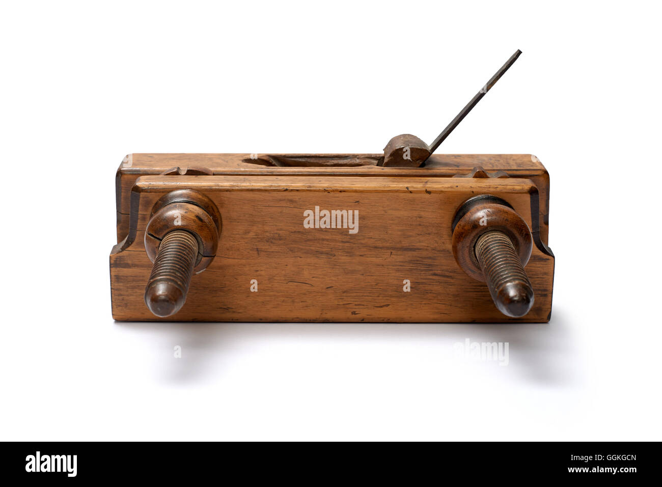 Woodworking tool. Traditional wooden hand plane isolated on a white ...