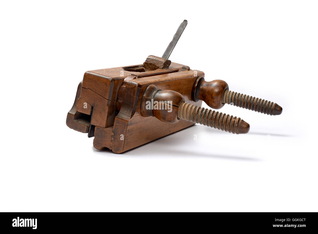 Woodworking tool. Traditional wooden hand plane isolated on a white ...