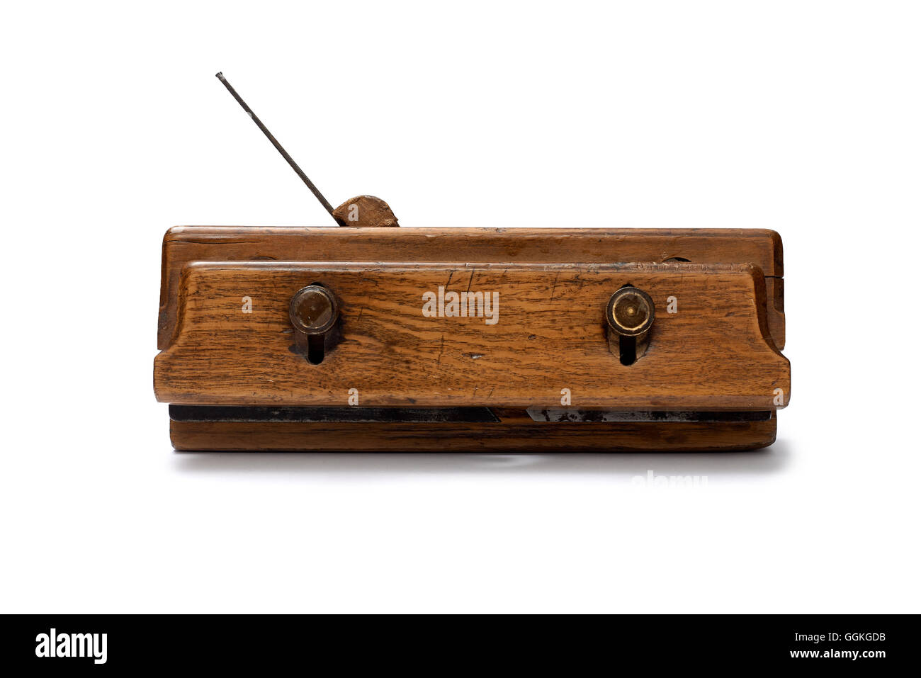 Woodworking tool. Traditional wooden hand plane isolated on a white ...