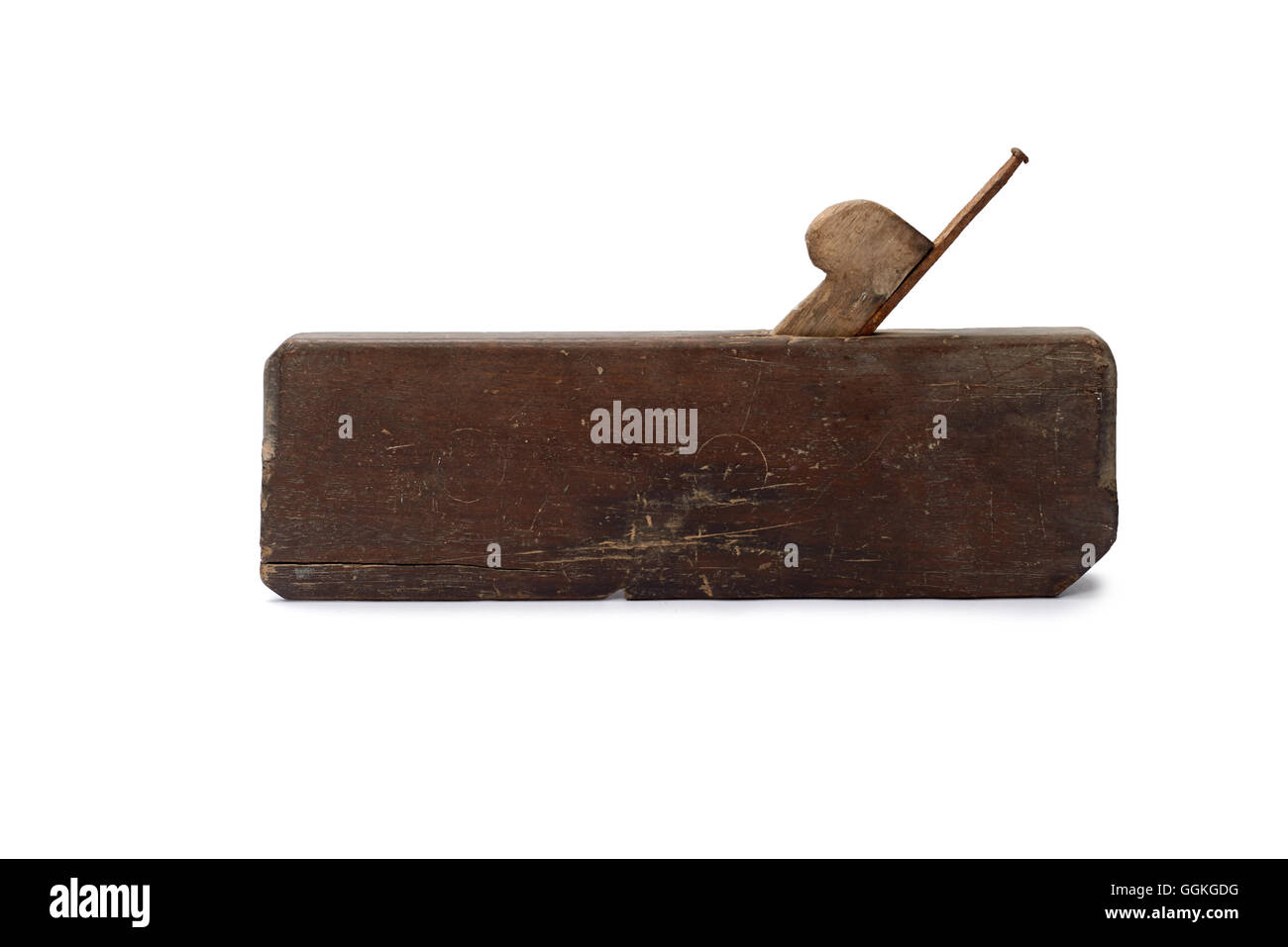 Woodworking tool. Traditional wooden hand plane isolated on a white ...