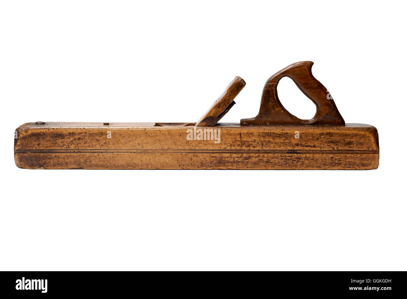 Woodworking tool. Traditional wooden hand plane isolated on a white ...