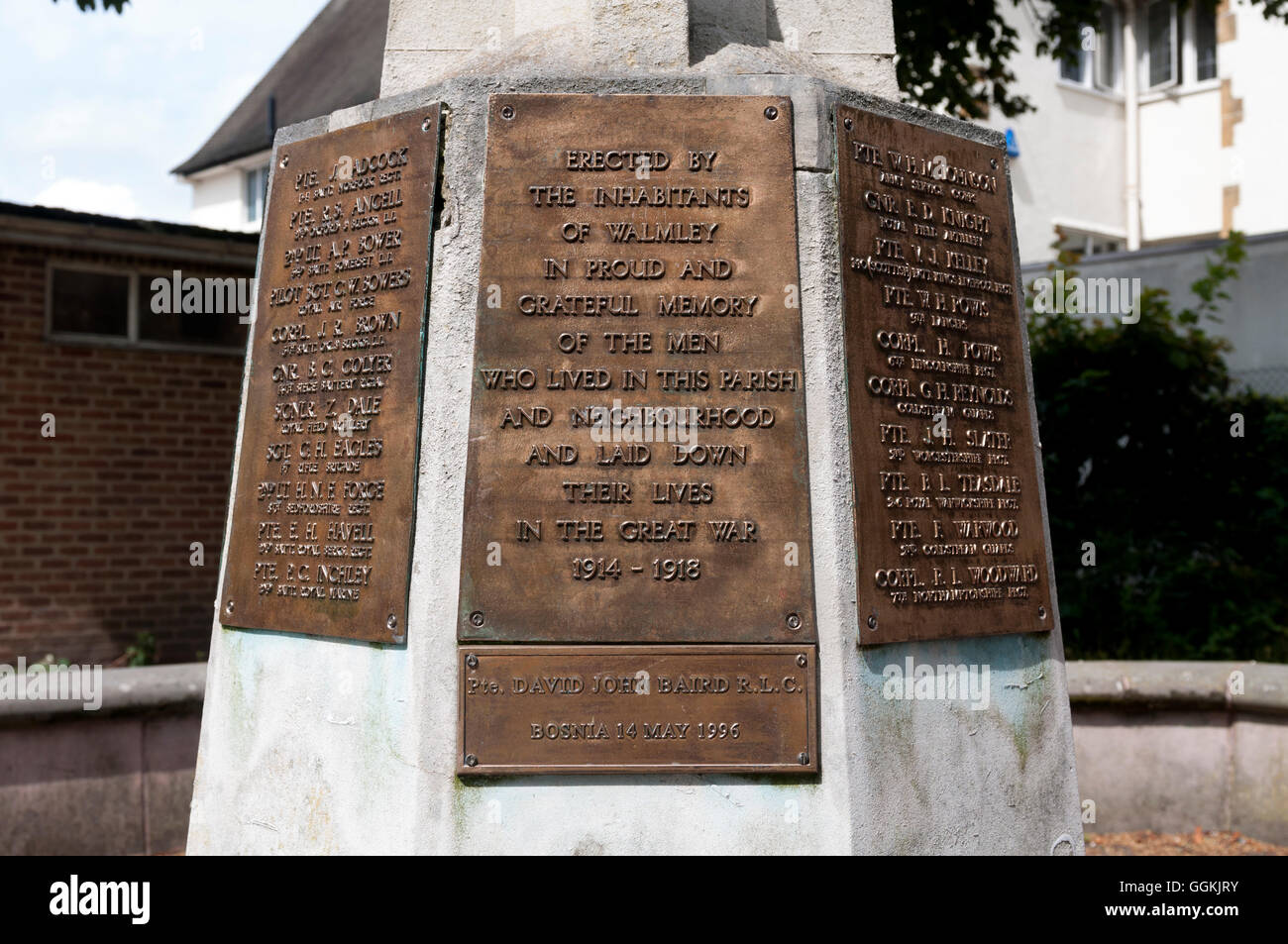 War memorial detail, Walmley village, Sutton Coldfield, West Midlands ...