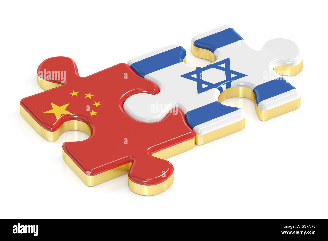 Israel and China puzzles from flags, 3D rendering isolated on white ...