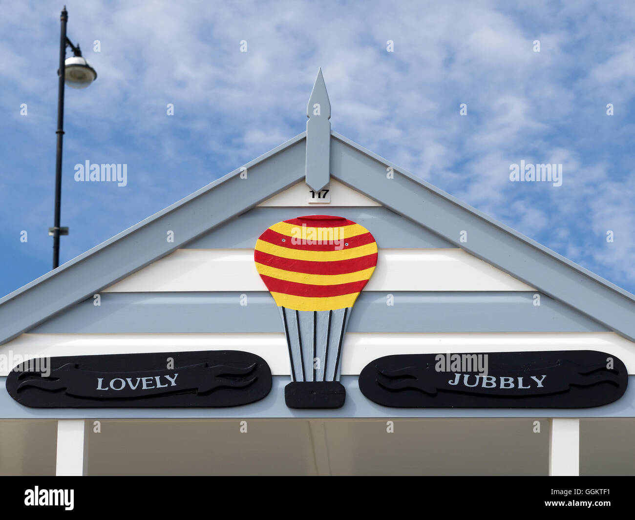 Lovely Jubbly Beach Hut Sign in Southwold Stock Photo - Alamy