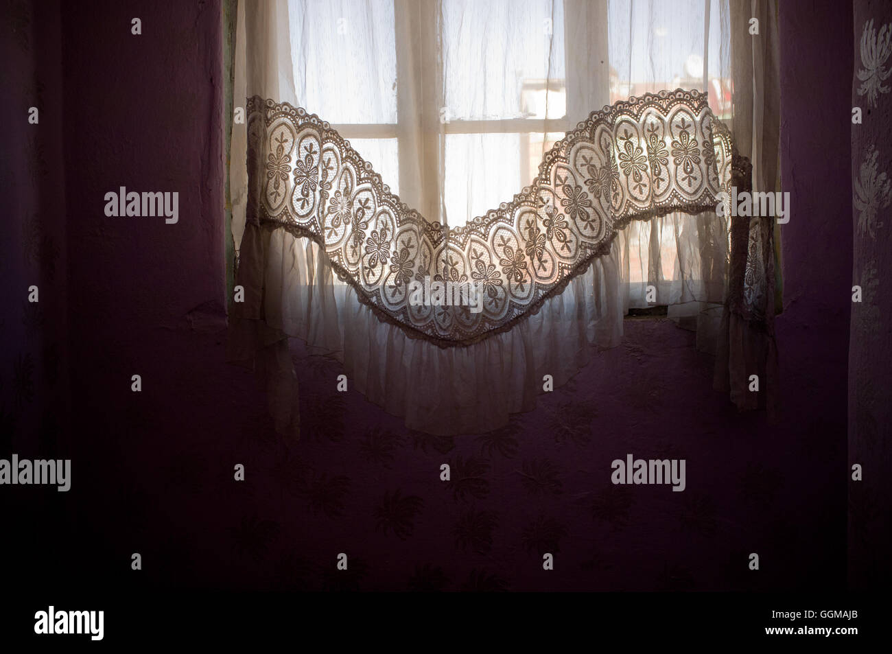 Window and curtain in a hotel room of Diyarbakır, Turkish Kurdistan ...