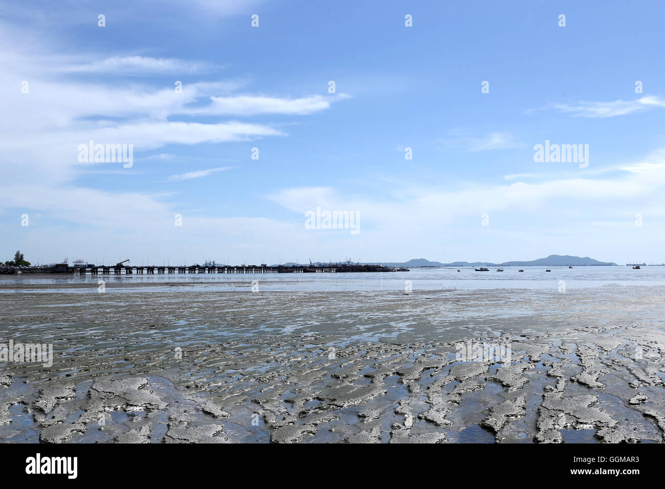 Sea coast in Sriracha city on a bright sky, Attractions in Thailand ...