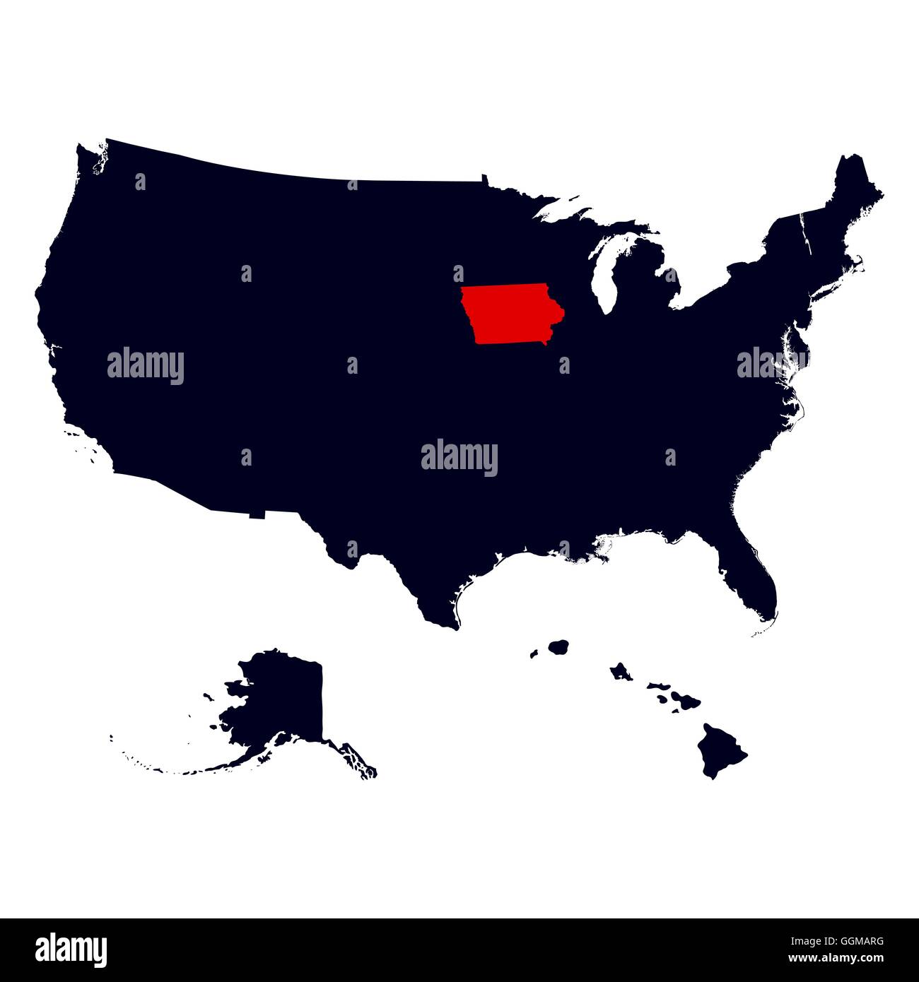Iowa state in united map Cut Out Stock Images & Pictures - Alamy