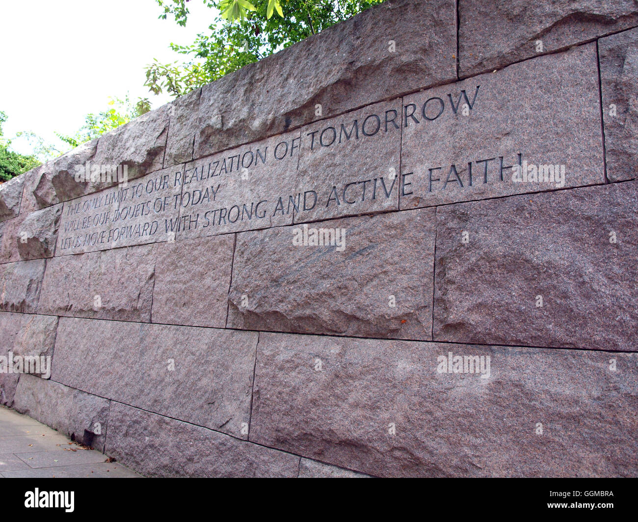 engraved statement on a wall at the FDR Memorial in Washington, D.C ...