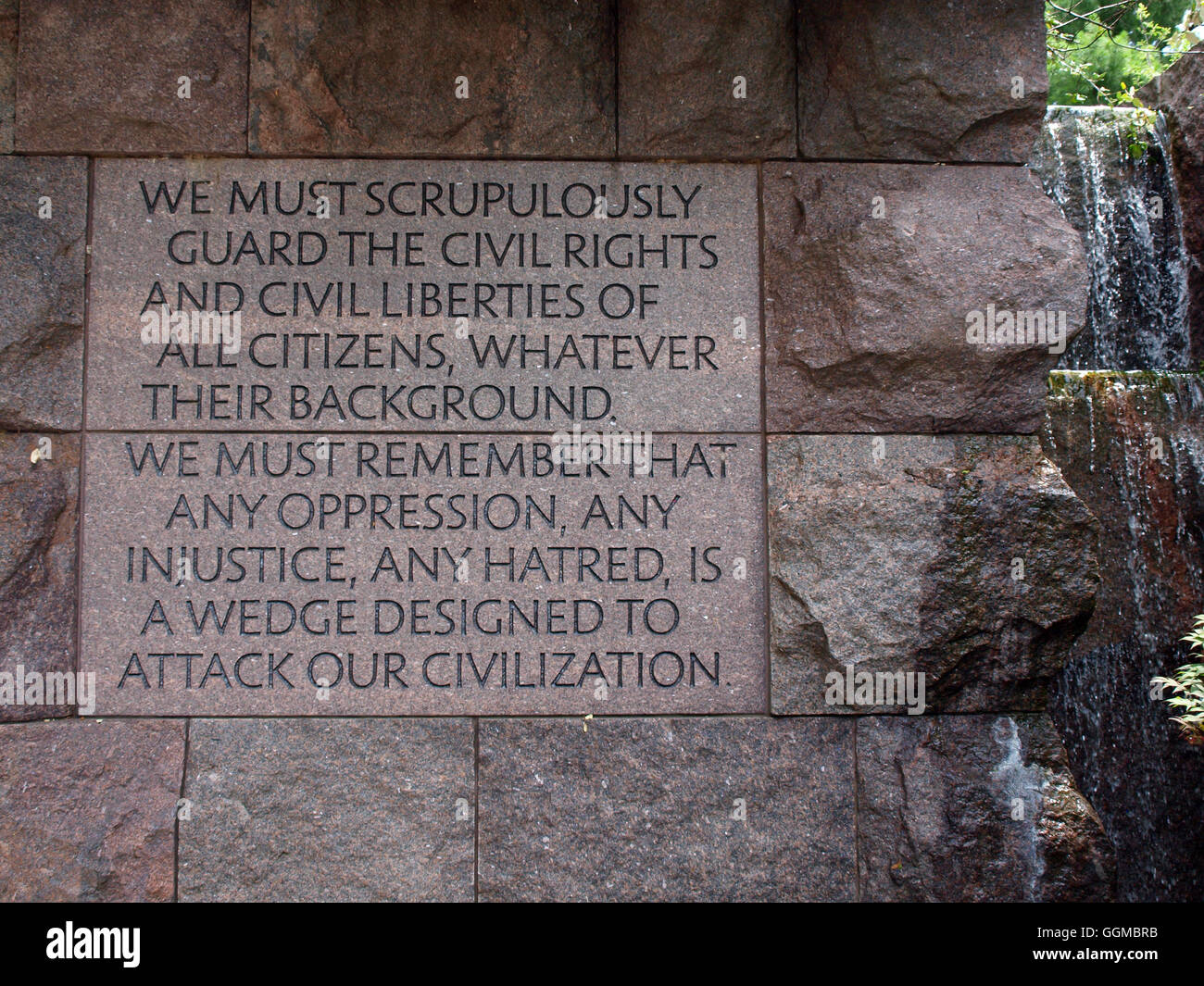 engraved statement on a wall at the FDR Memorial in Washington, D.C ...